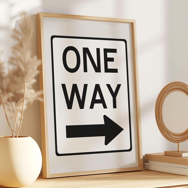 Traffic Road Sign Art Print, Printable One Way Sign Wall Art, Game Room ...