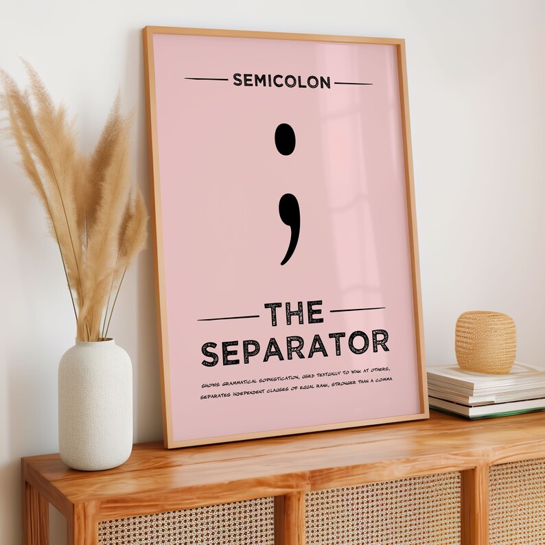 Funny Semicolon Art Print, Grammar Wall Art, Educational Poster ...