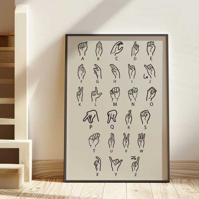 ASL American Sign Language Art, Alphabet Poster, Educational Print ...
