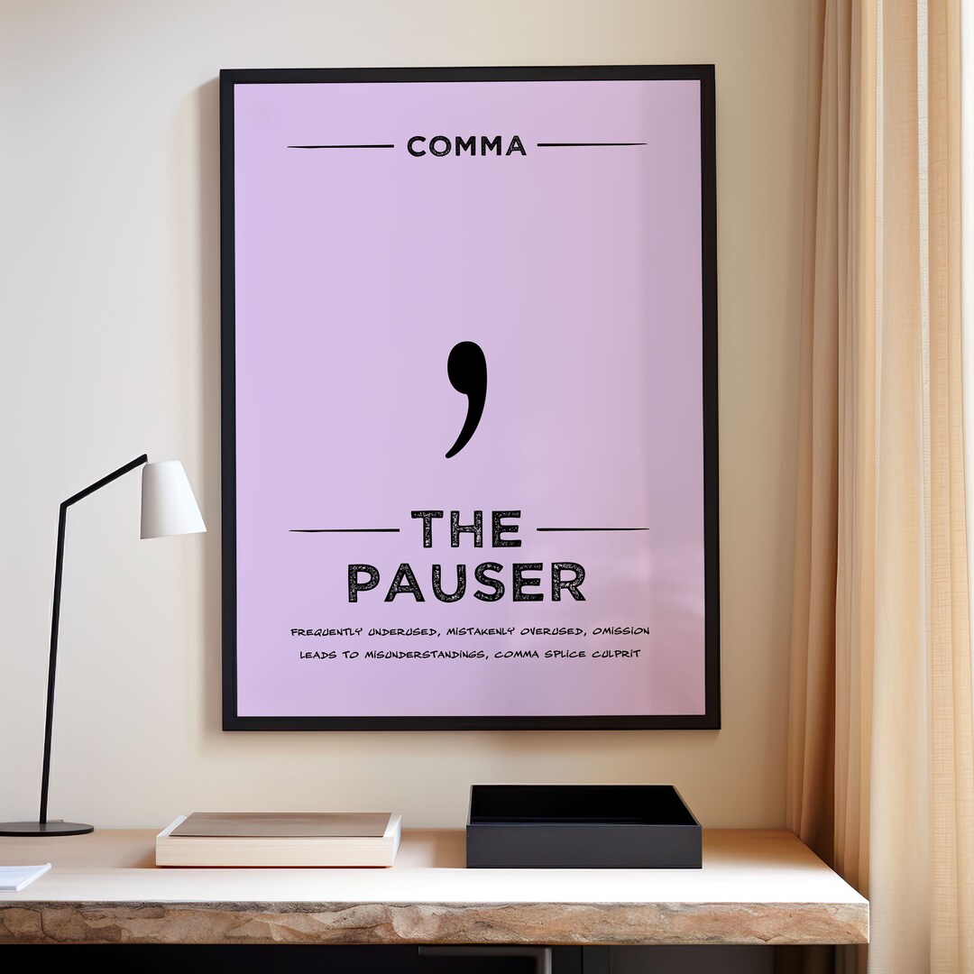Funny Comma Art Print, Proper Grammar Rules, English Classroom Decor ...