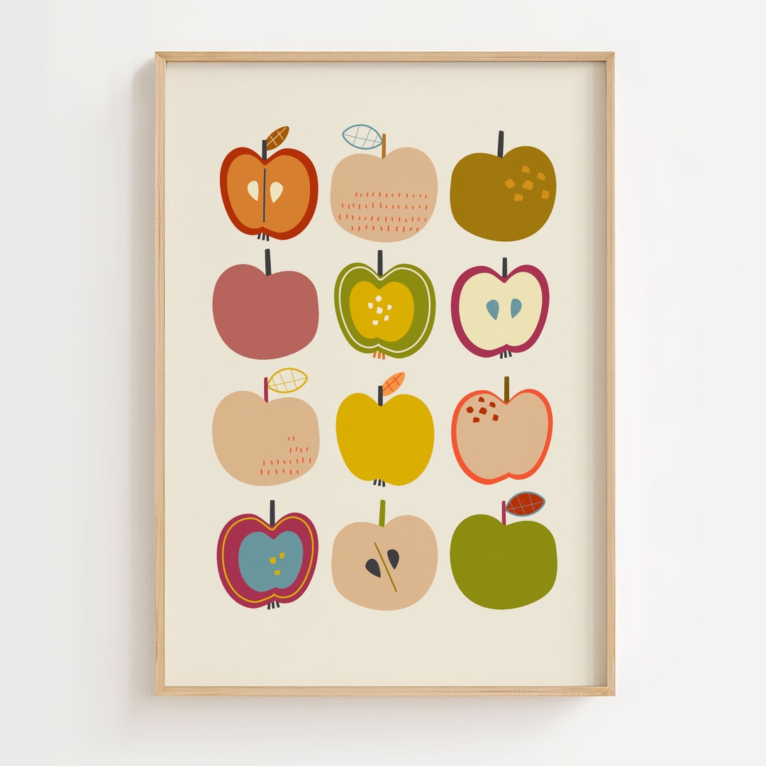 Cute Fruit Wall Art, Printable Fruit Market Print, Atomic Retro Autumn ...