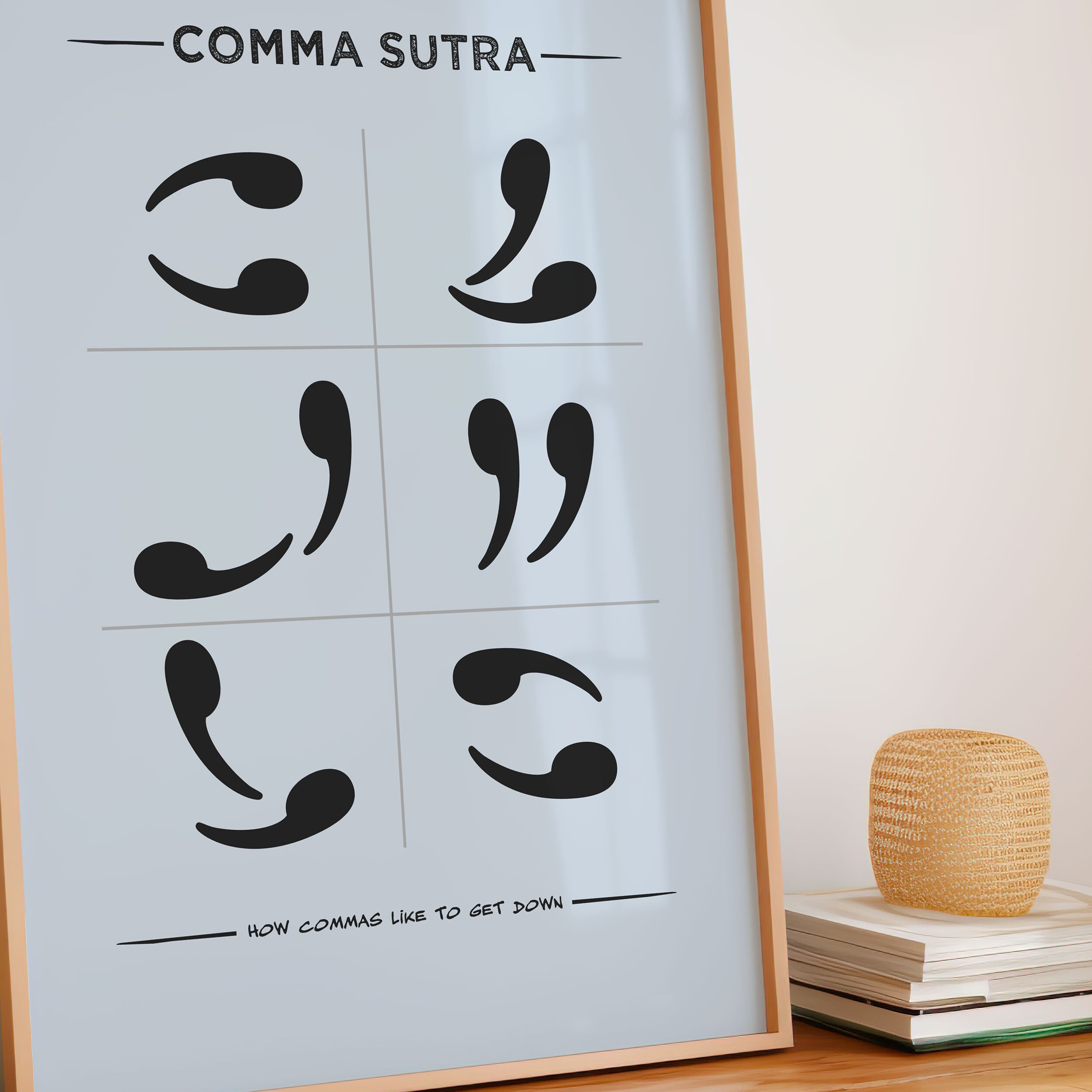 Comma Sutra Poster, Funny Grammar Poster, Punctuation Artwork, Bedroom ...