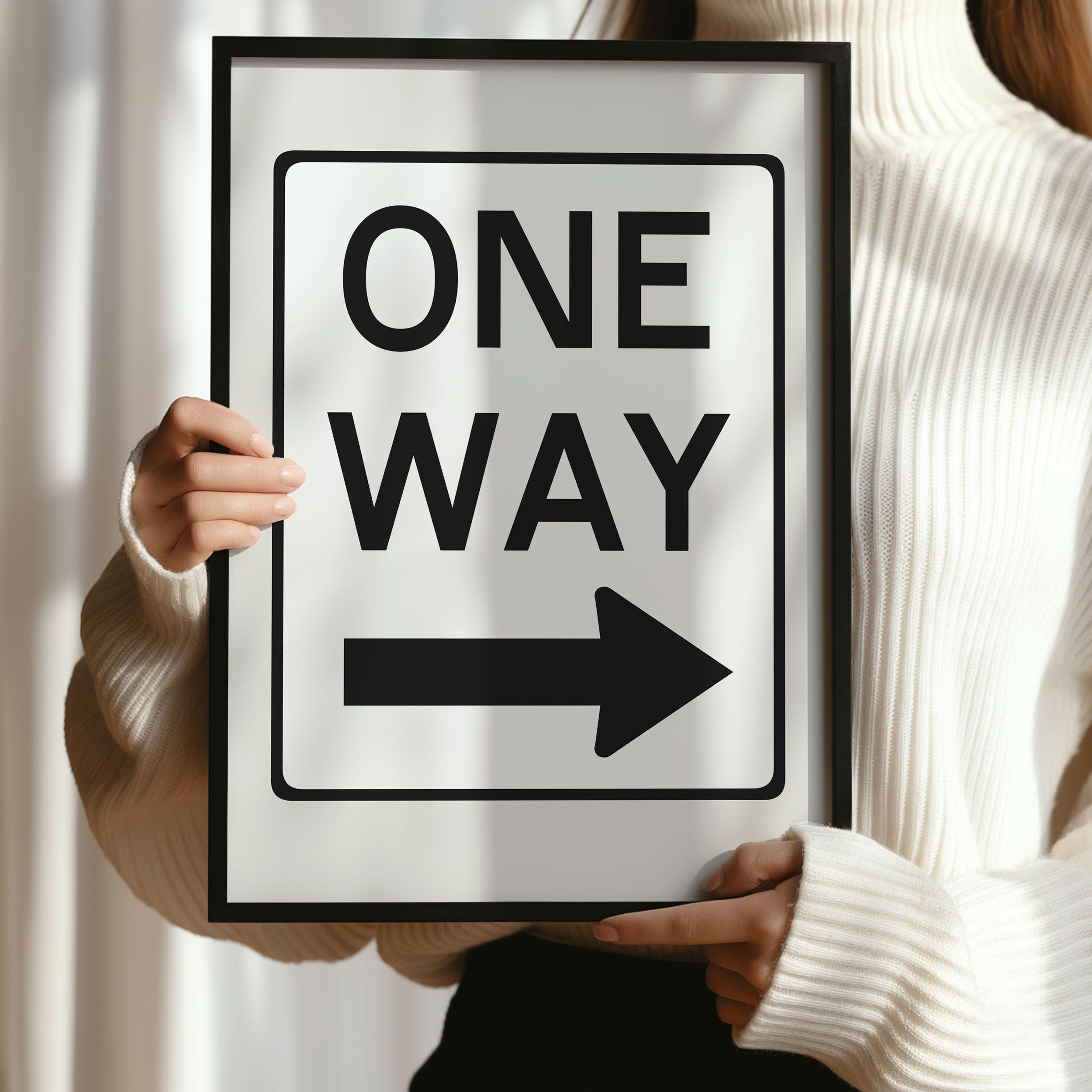 Traffic Road Sign Art Print, Printable One Way Sign Wall Art, Game Room ...