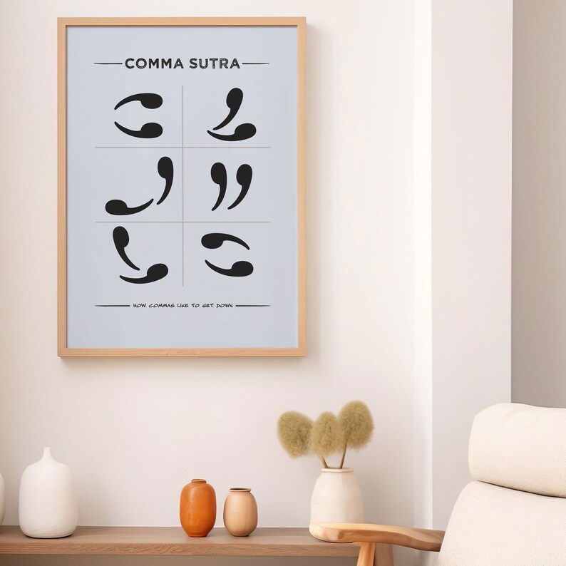 Comma Sutra Poster, Funny Grammar Poster, Punctuation Artwork, Bedroom Wall Art, Kama Sutra Art ...