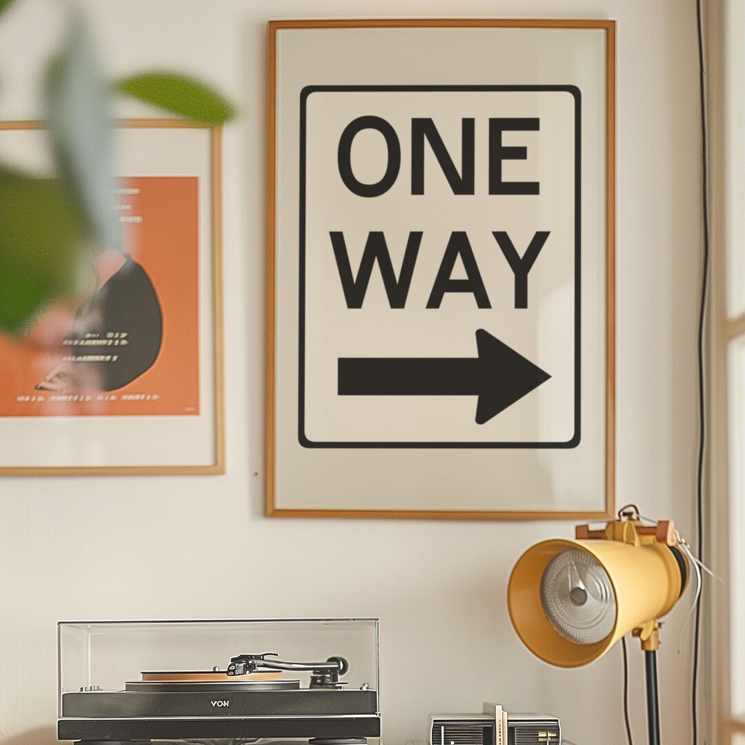 Traffic Road Sign Art Print, Printable One Way Sign Wall Art, Game Room ...