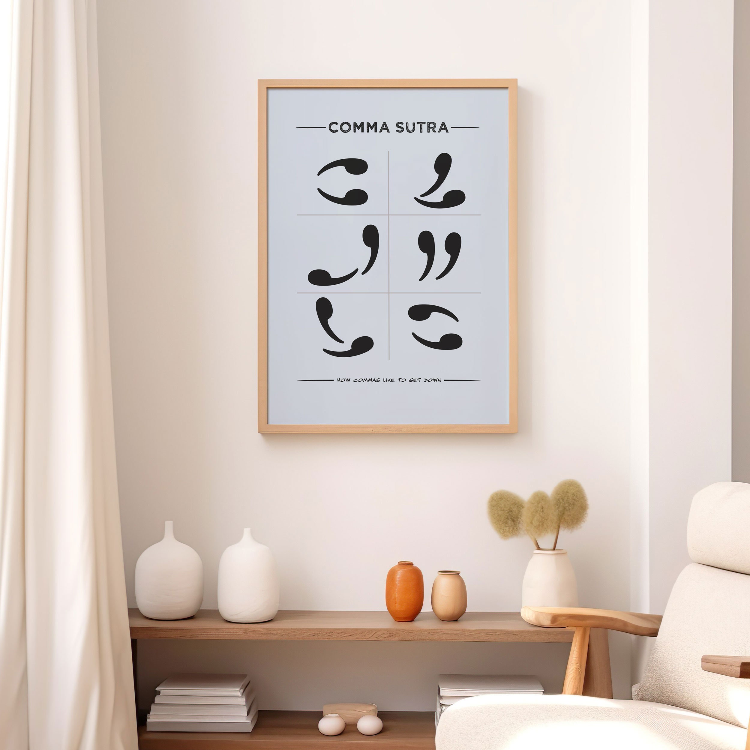 Comma Sutra Poster, Funny Grammar Poster, Punctuation Artwork, Bedroom Wall Art, Kama Sutra Art ...