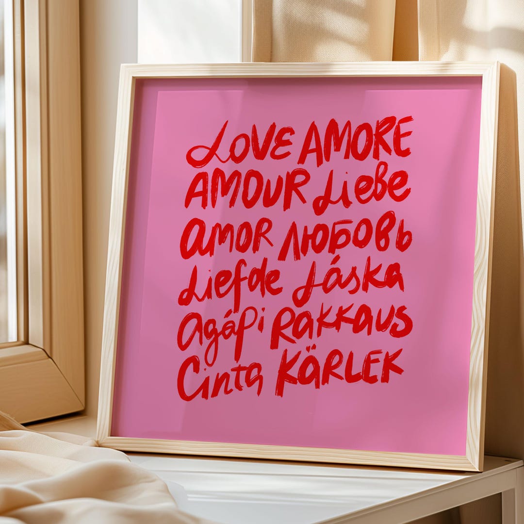 Printable Love Art Print, Loud Red and Pink Wall Art, Preppy Pink Boho ...