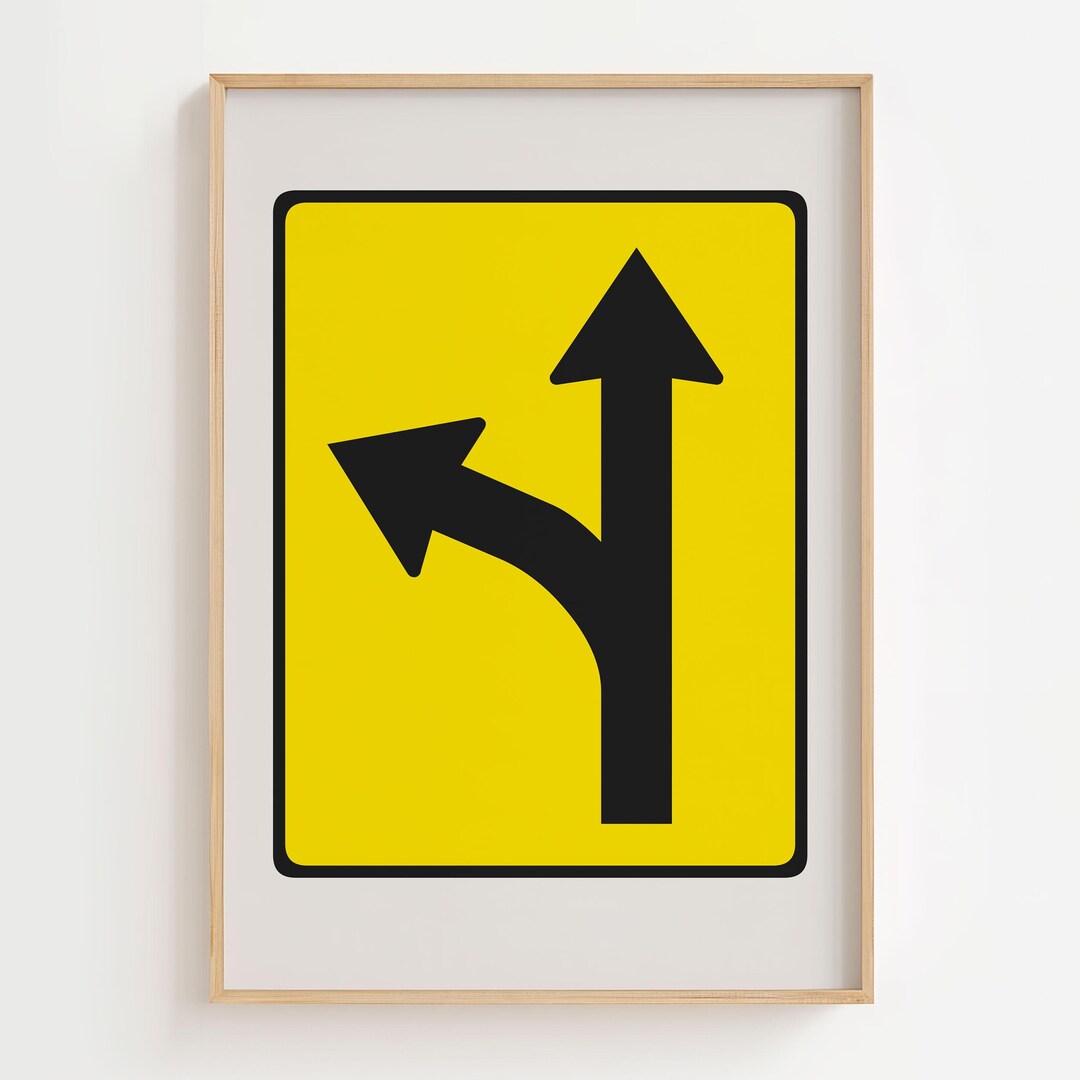 Printable Street Sign, Traffic Sign Art Print, Split Road Arrows Sign ...