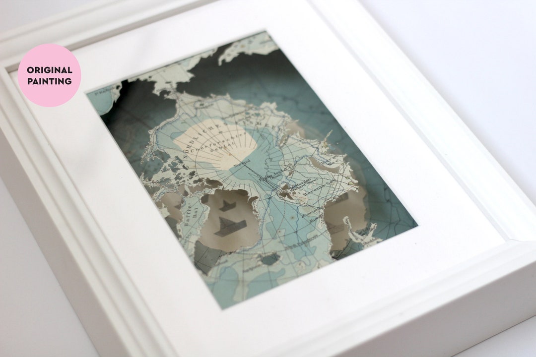 Diorama "floating I" 3D Paper Collage Made From Old Maps, Framed ...