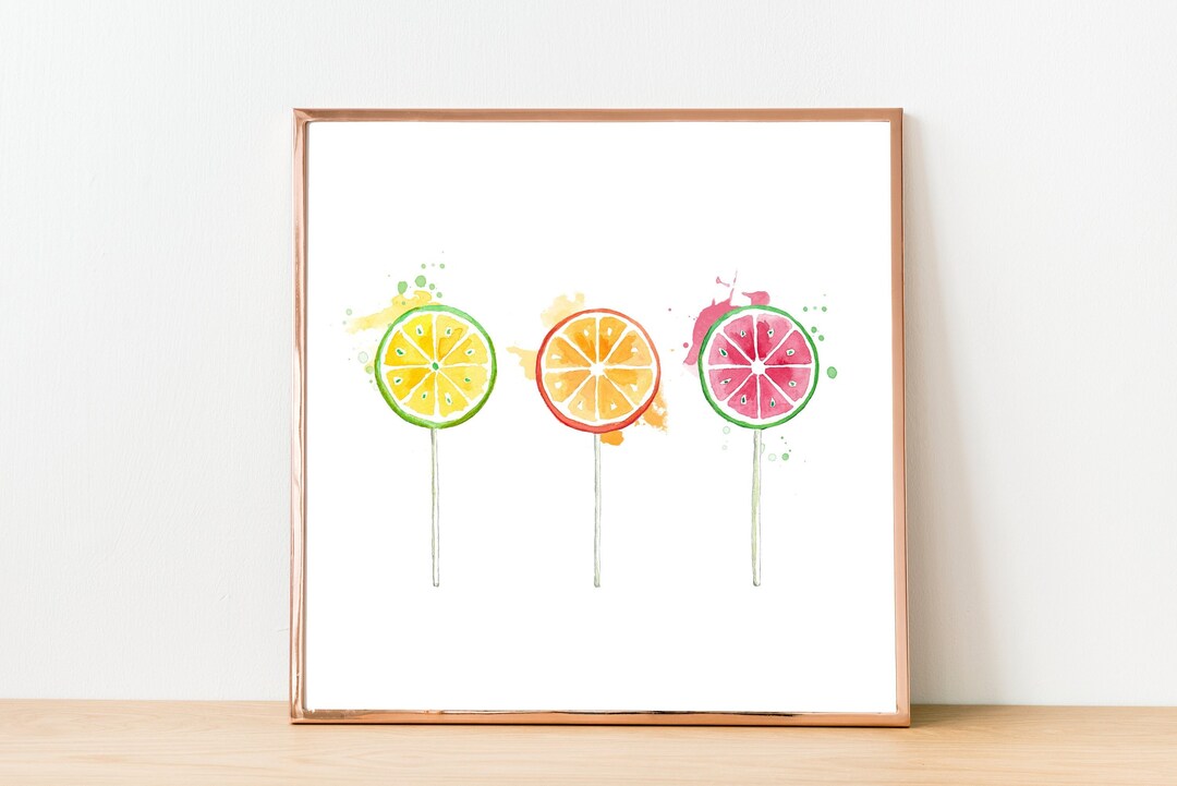 Retro Fruit Lollies Art Print, Candy Poster, Sweet Kitchen Decoration ...