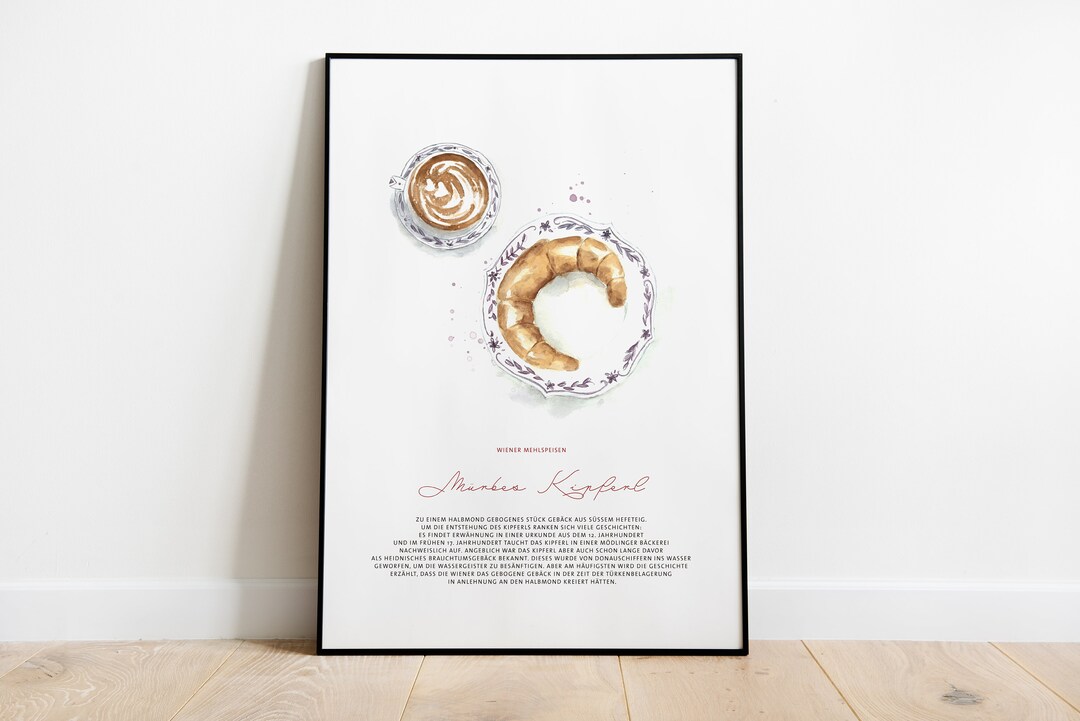 Viennese Cakes Art Print Croissant and Coffee Illustration Kitchen Wall ...