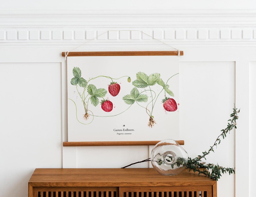Strawberries Poster Botanical Watercolor Fruit Art Poster, Garden ...