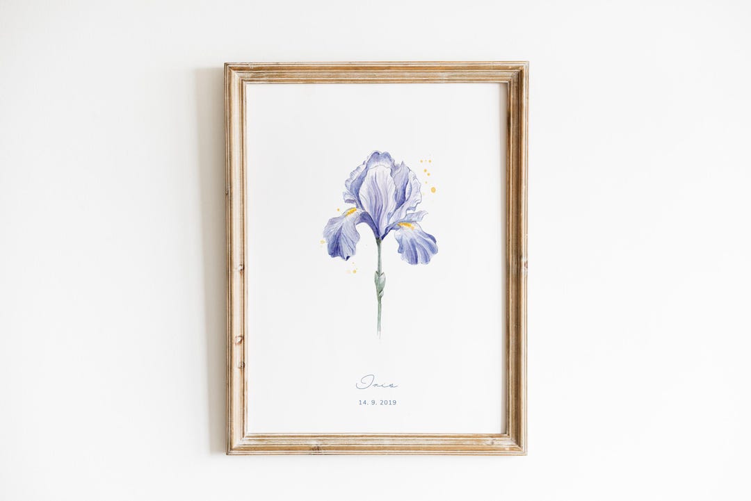 Personalized Birth Flower Iris With First Name and Birth Date, Gift ...