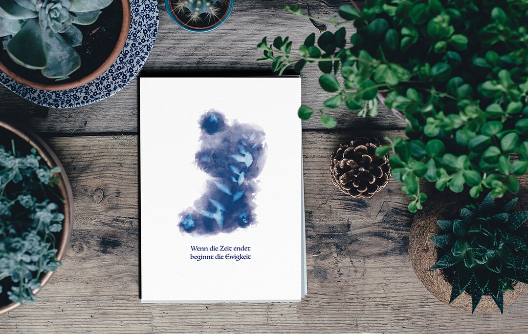 Modern Mourning Card, Elegant Condolence Card Cyanotype for Stylish ...