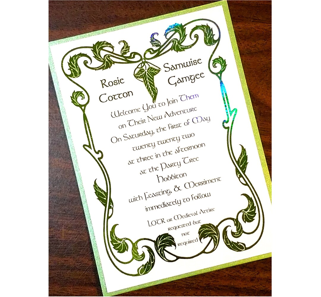Lord of the Rings Green Foiled Hobbit Wedding Invitation & Save the ...