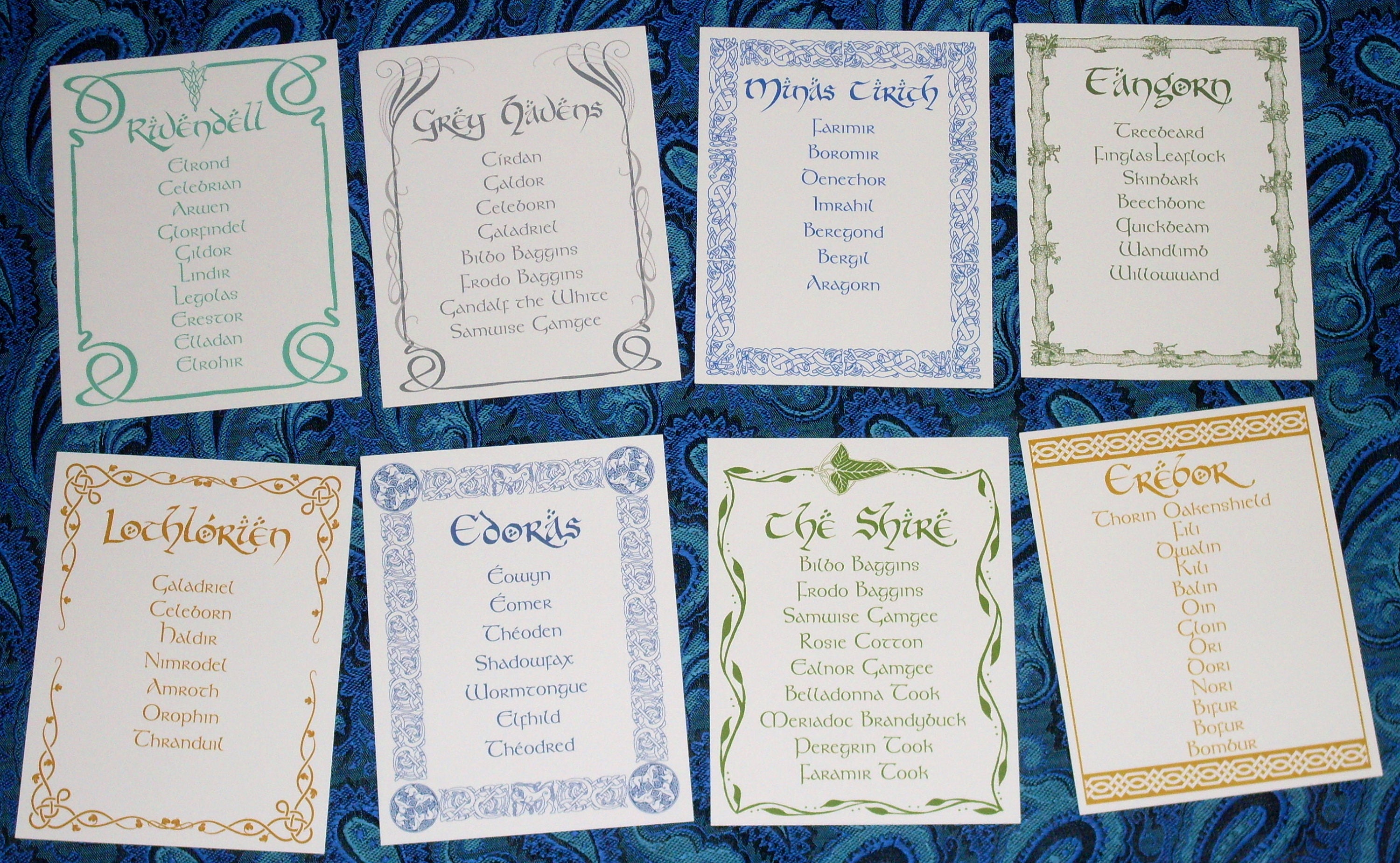 LOTR Middle Earth Hobbit Tolkien Table Seating Assignment - Etsy