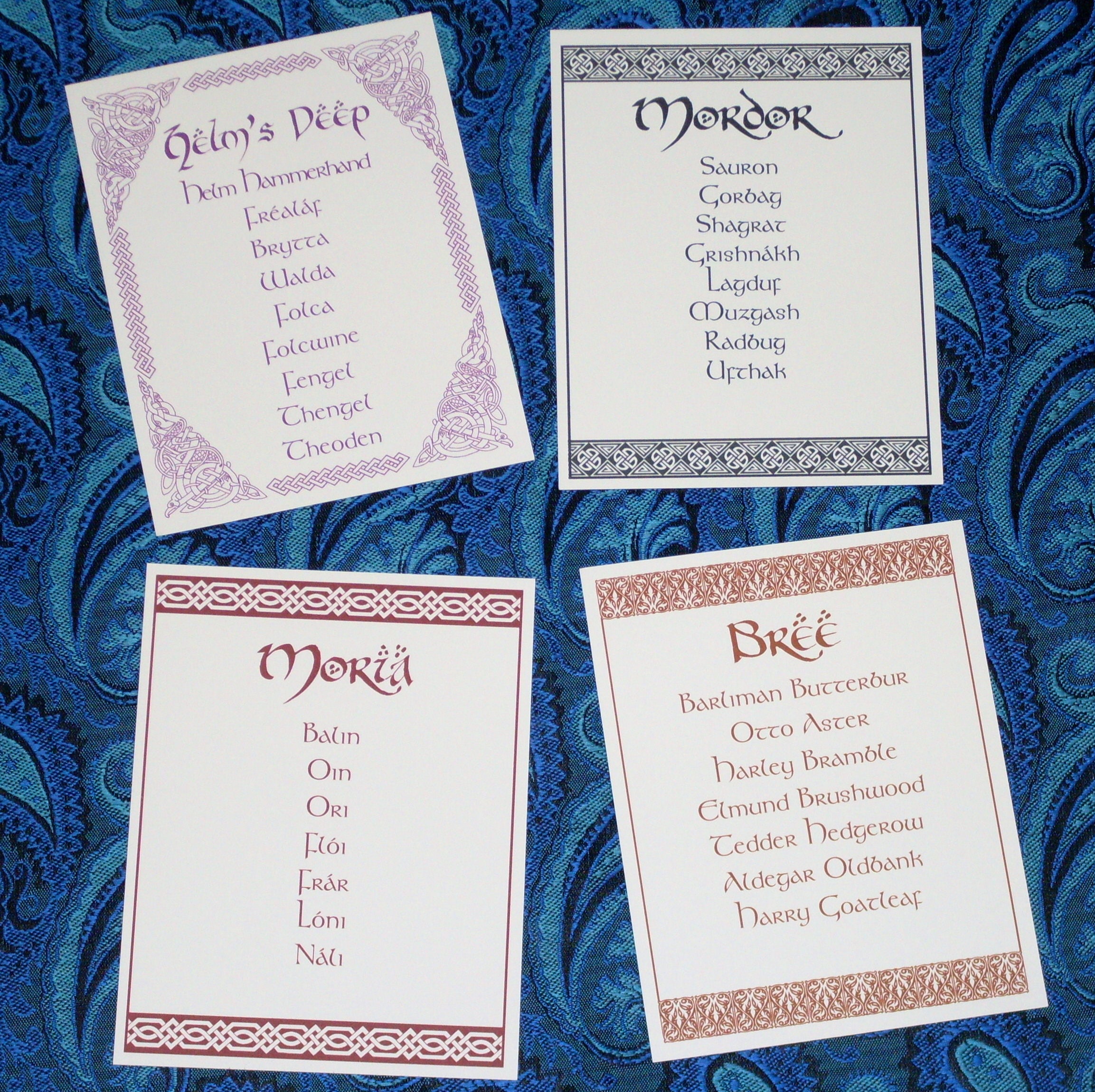 LOTR Middle Earth Hobbit Tolkien Table Seating Assignment - Etsy