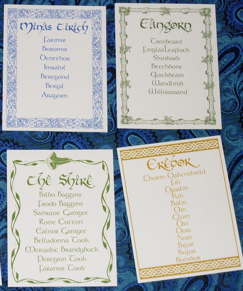 LOTR Middle Earth Hobbit Tolkien Table Seating Assignment - Etsy