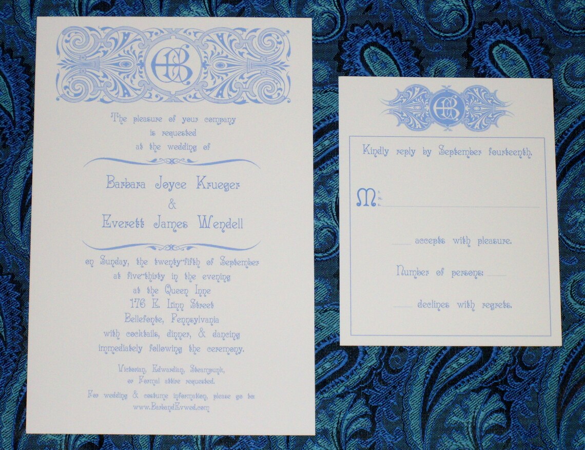 Victorian Invitation Edwardian Invitation Art Nouveau Blue - Etsy