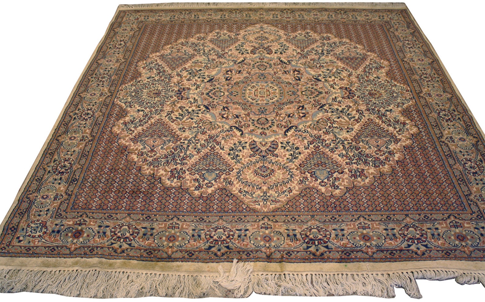 Vintage Indian Kashmiri Area Rug Hand Knotted Wool Traditional Rug ...