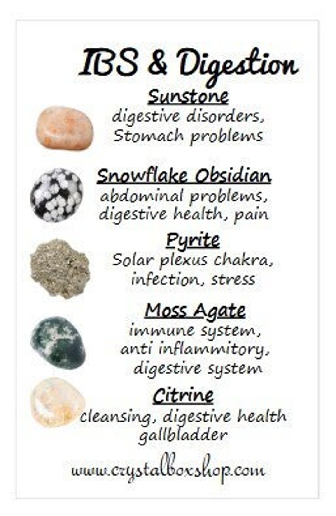 IBS & Digestion Crystal Bag Set 5 X Full-size Tumblestones, With Info ...