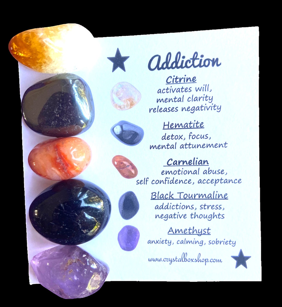 Addiction Crystal Bag Set 5 Full-size Tumblestones, With Info Card ...