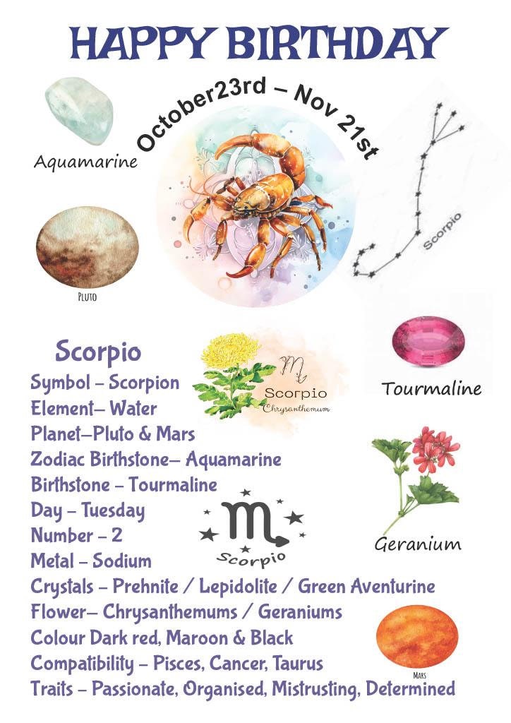 Scorpio Zodiac Birthday Print, Personalised Scorpio Birthday Print ...
