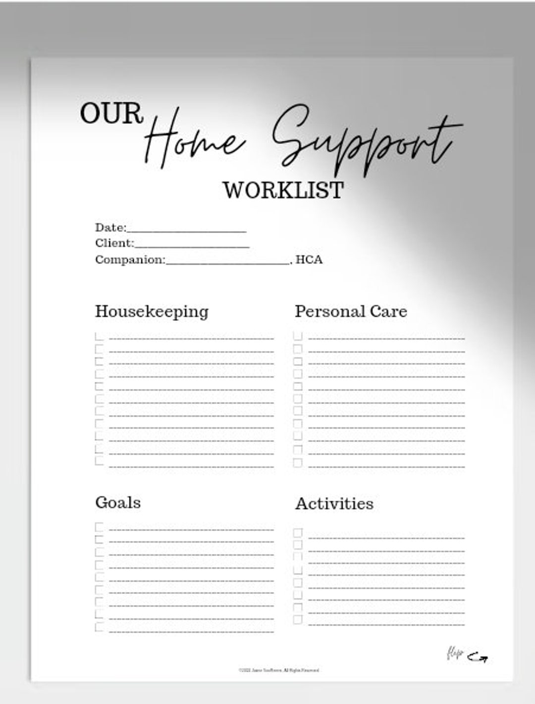 HCA Checklist - Daily Home Care Support Worker Sheet [printable] - Etsy