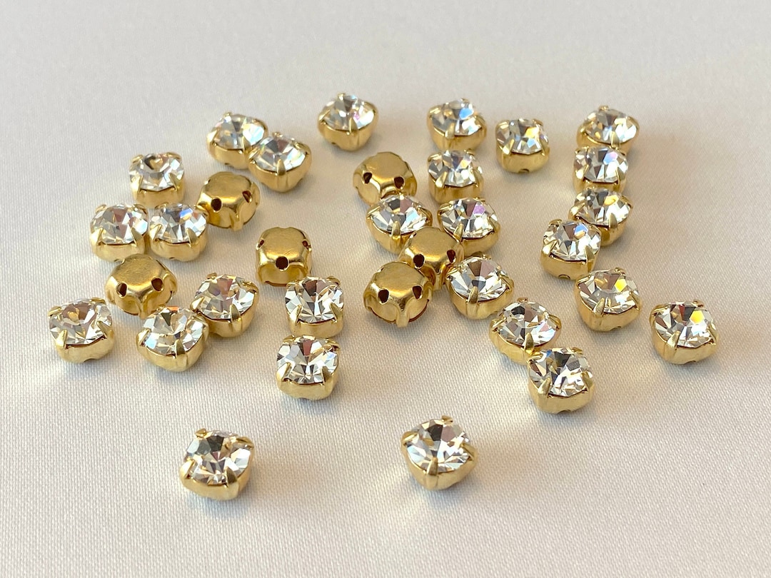 6.5mm Chaton Montees, 29ss in Gold Clasps ,6.5mm Chaton, Sew on Stone ...