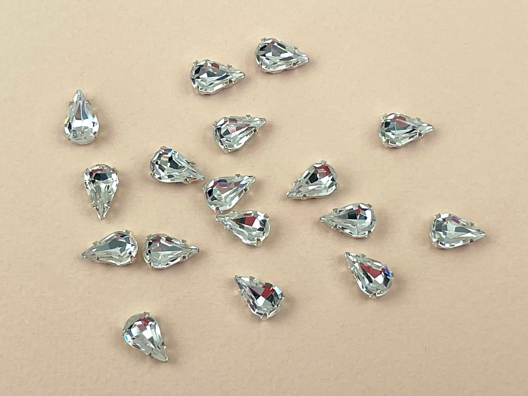 10 X 6mm Crystal Pears in Sew on Settings, Sew on Stone, Fancy Stone in ...