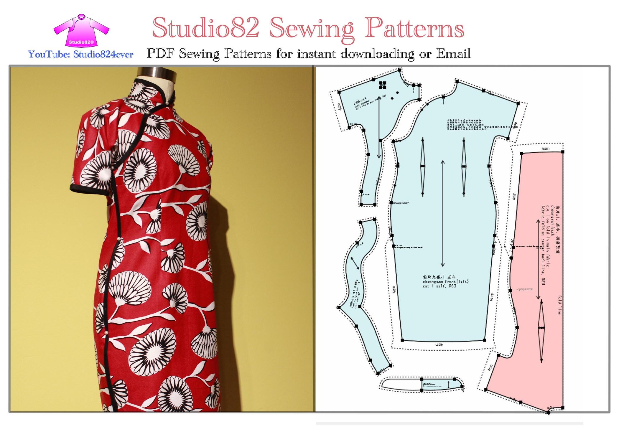 Cheongsam Sewing Pattern: Continuous Shoulder Qipao (PDF Pattern) - Etsy