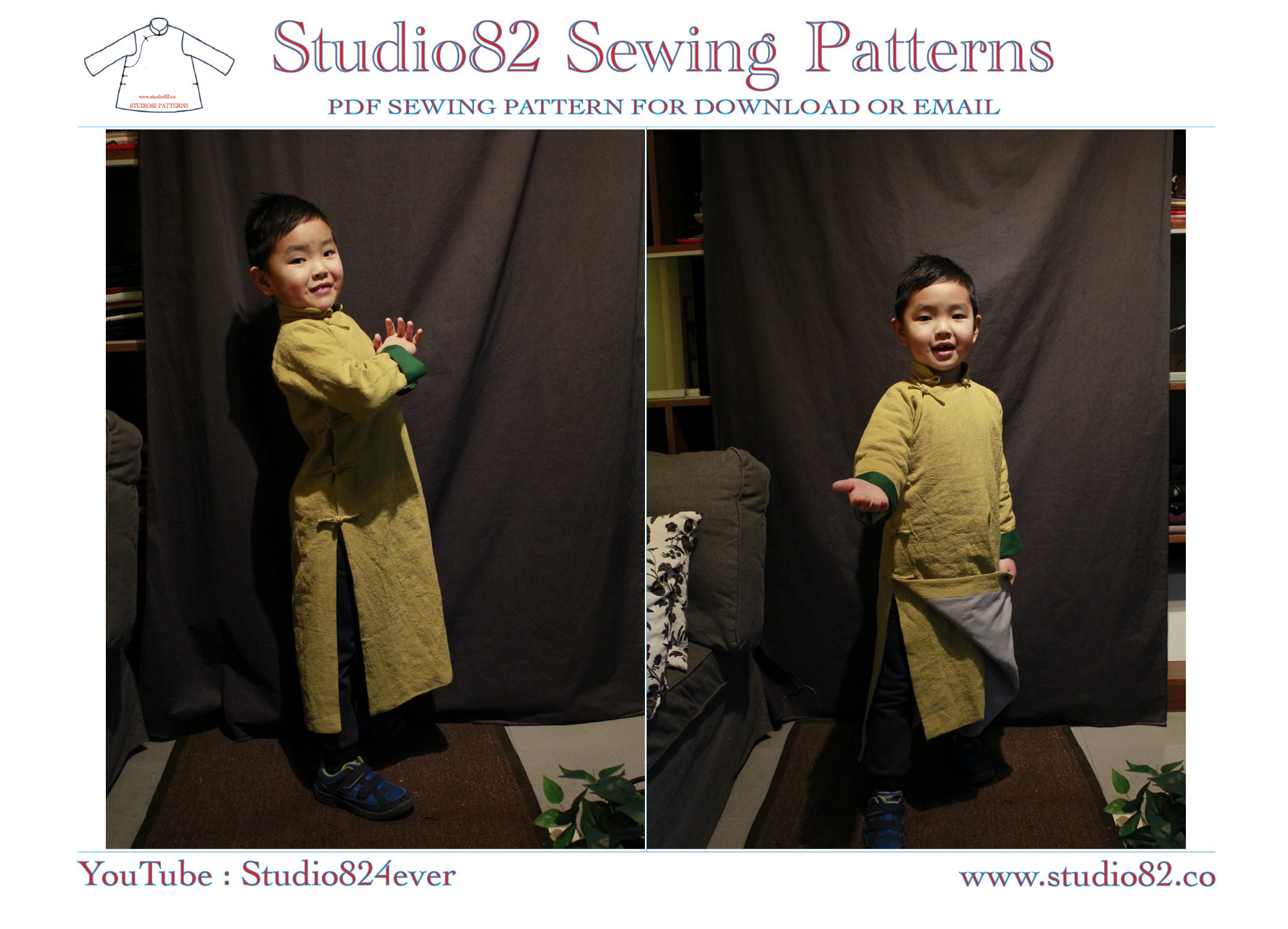 Cheongsam Pattern for Boywith Lining Sewing Pattern A4 Size for Print ...