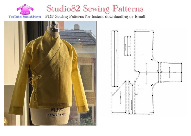 Digital Sewing Pattern of the Cross-collar Right-wrapped Upper Garment - Etsy