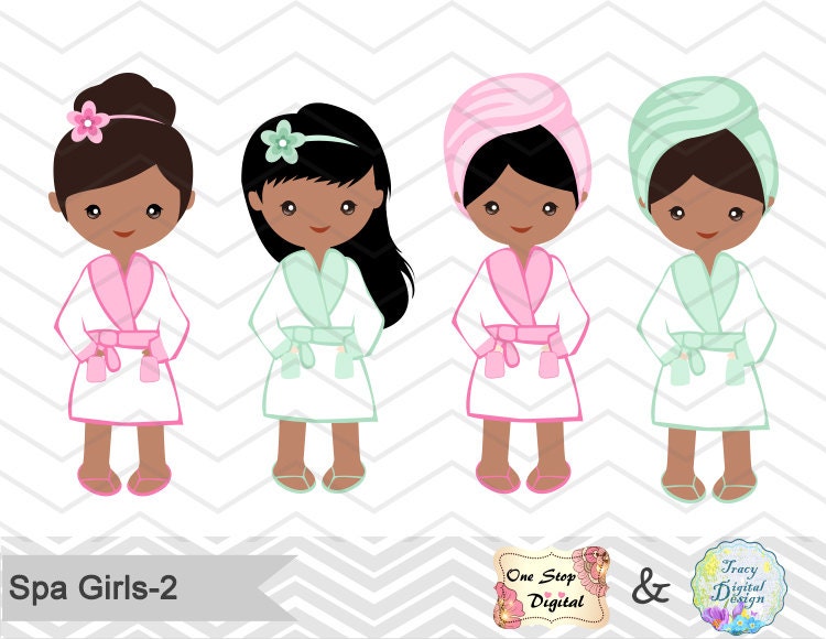 African American Spa Girl Digital Clipart Spa Girls Clip Art | Etsy