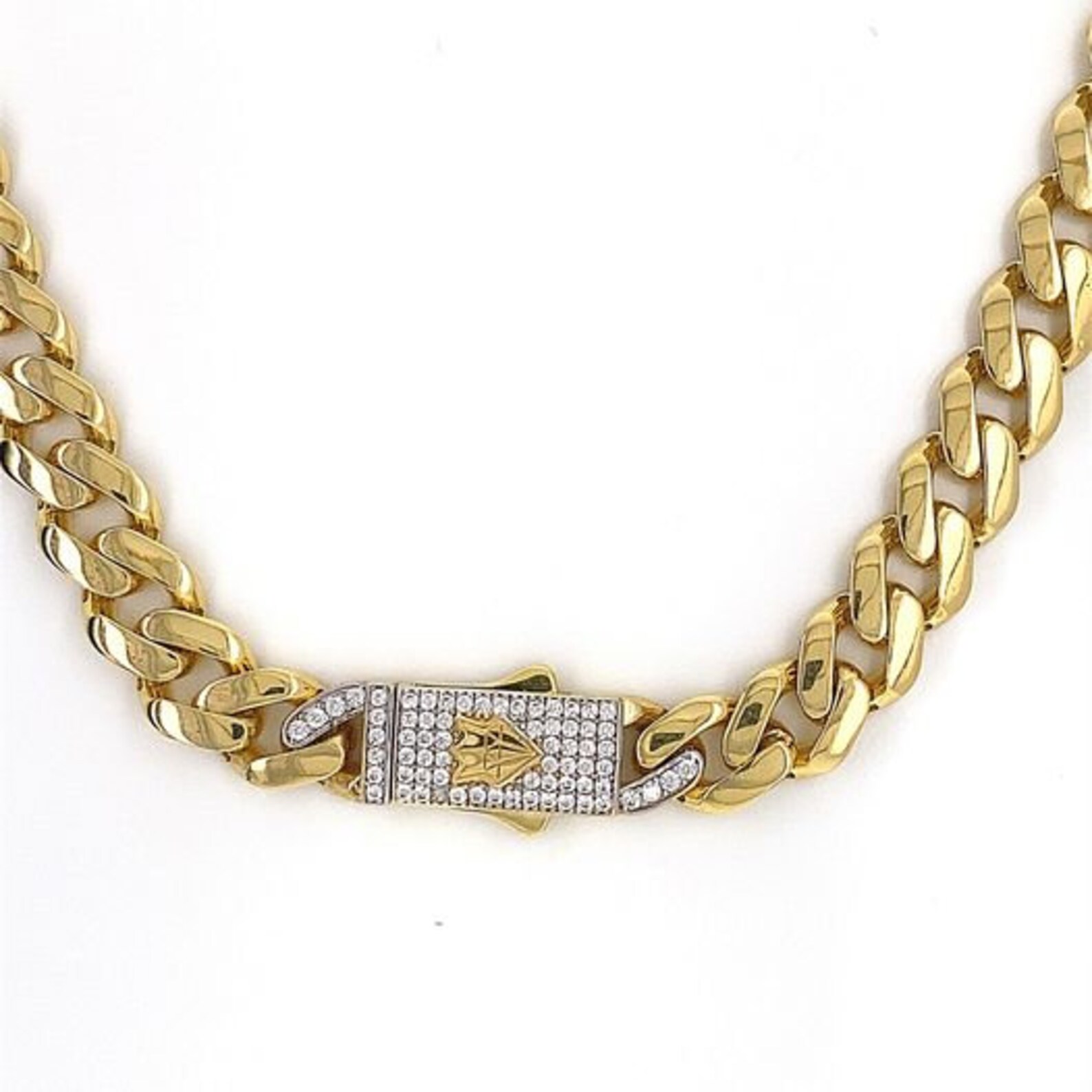 14K Yellow Gold Hollow Monaco Link Chain Necklace 31.7grams 15.5inches ...