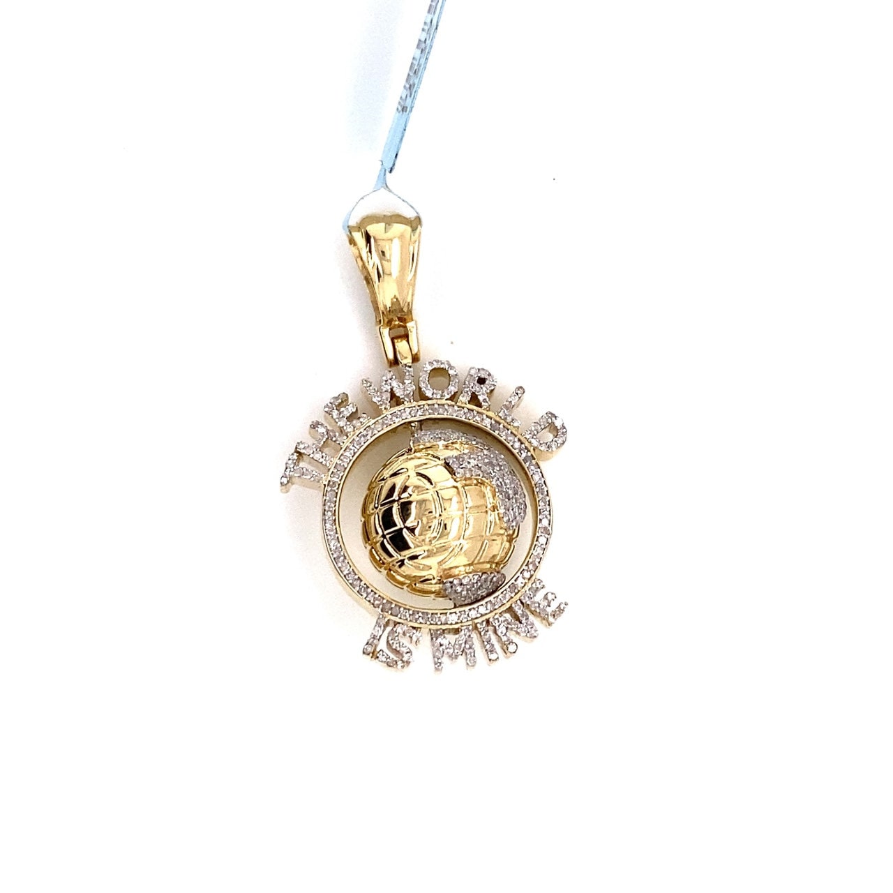10K Yellow Gold Solid the World is Mine Spinner Globe 3D Pendant 1.15CT ...