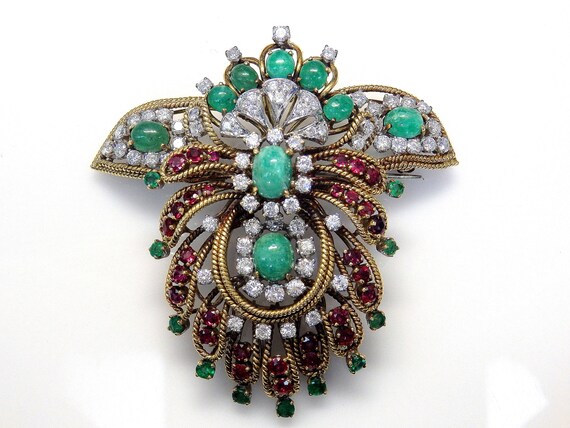 18k Two Tone Gold Green Jade Emerald Ruby and 2.16 Ct | Etsy