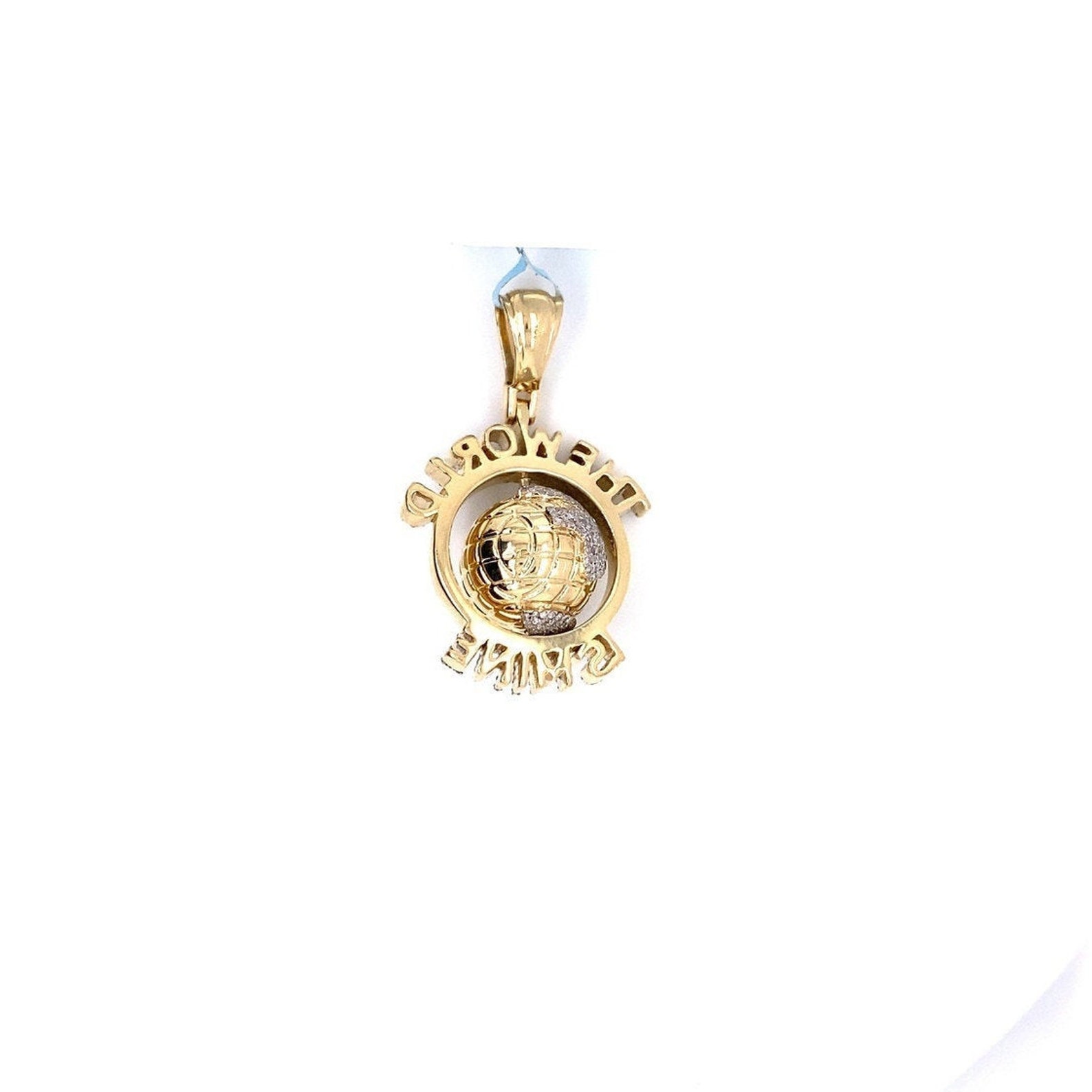 10K Yellow Gold Solid the World is Mine Spinner Globe 3D Pendant 1.15CT ...