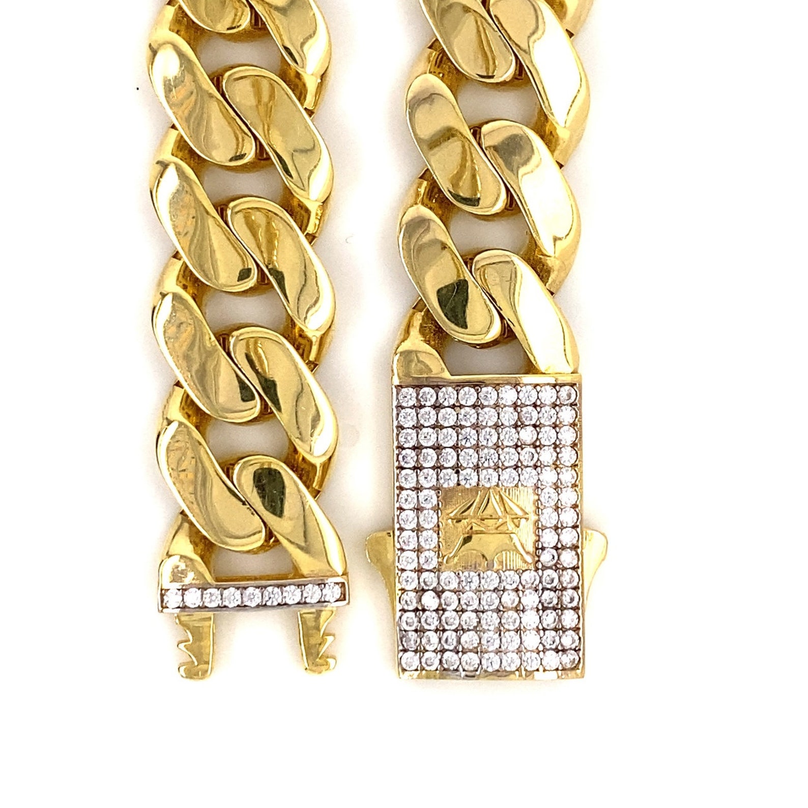 14K Yellow Gold Hollow Monaco Link Chain Necklace 70.3grams 22inches ...