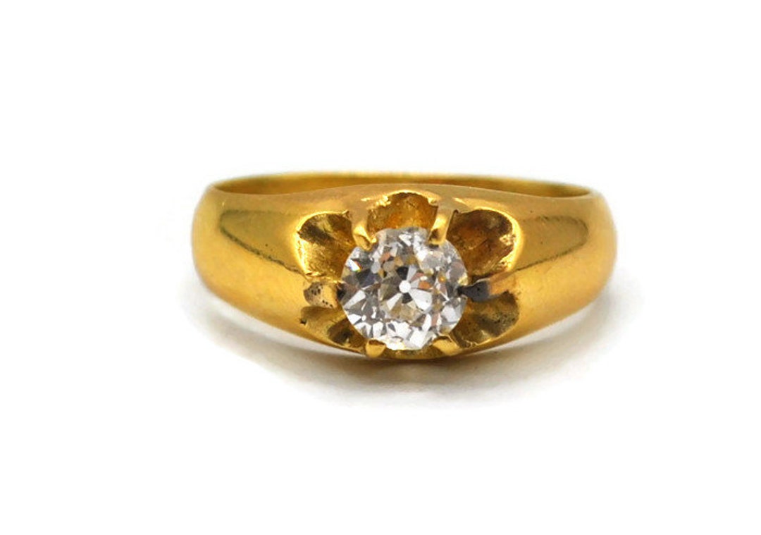18 k Yellow Gold Crown Setting Diamond Solitaire Ring - Etsy España