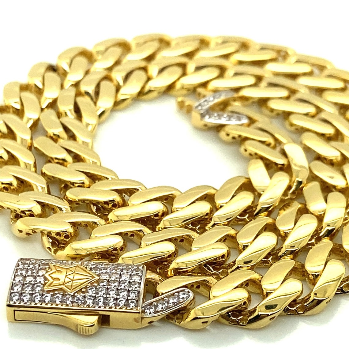14K Yellow Gold Hollow Monaco Link Chain Necklace 30.6 Grams 16 Inches ...