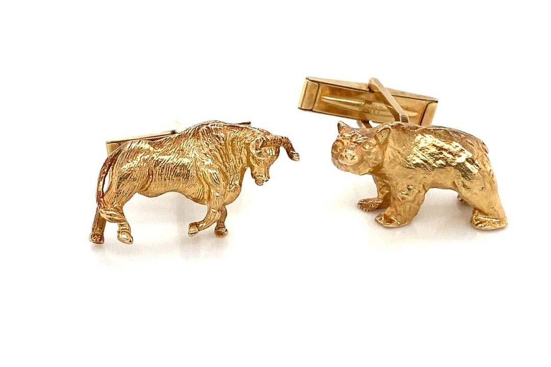 14K Yellow Gold Bull and Bear Cuff Links - Etsy