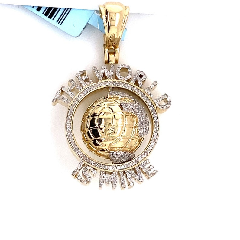 10K Yellow Gold Solid the World is Mine Spinner Globe 3D Pendant 1.15CT ...