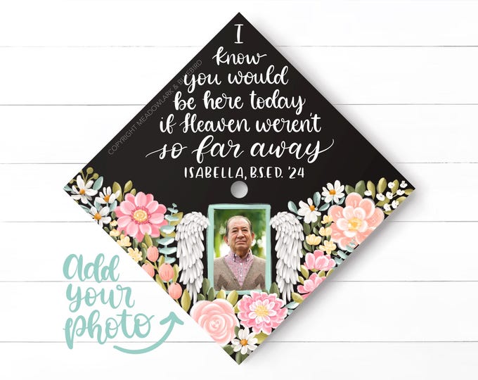 Custom Angel Photo Memorial Graduation Cap Topper - Custom Quote - Hand ...