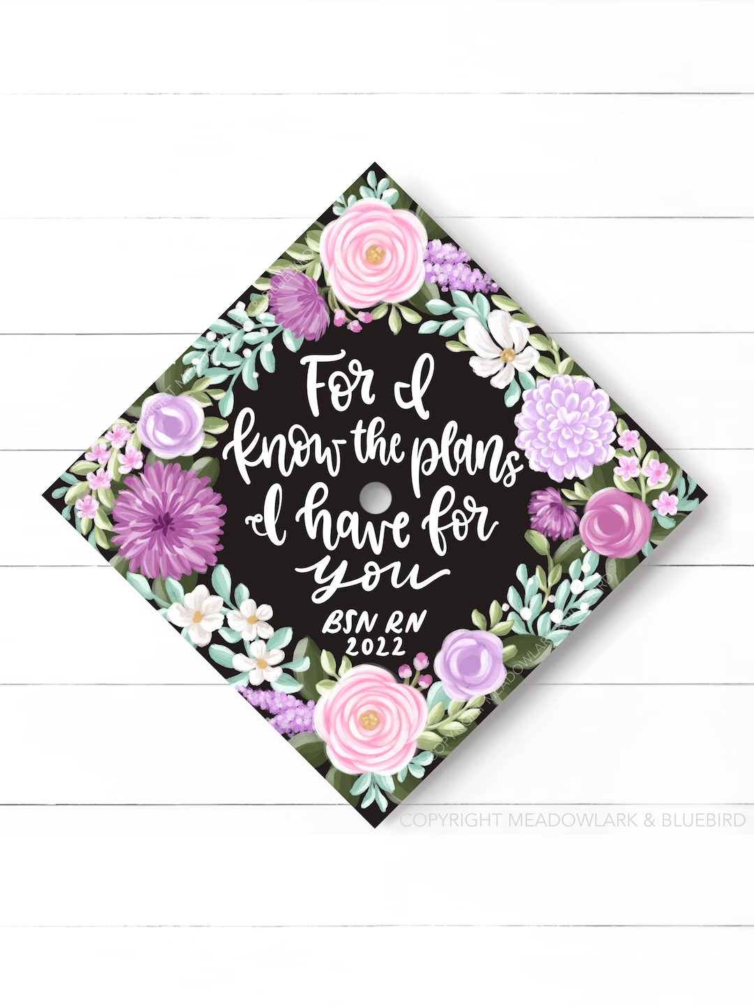 Custom Floral Graduation Cap Topper - Hand Lettered Grad Cap - for I ...