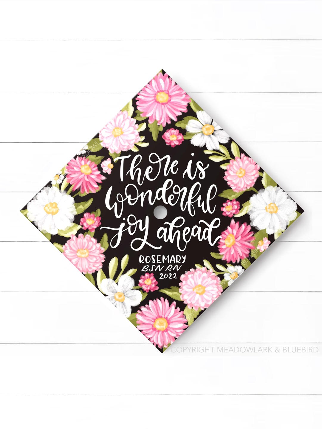 Custom Graduation Cap Topper - Hand Lettered Floral Design Grad Cap - Etsy