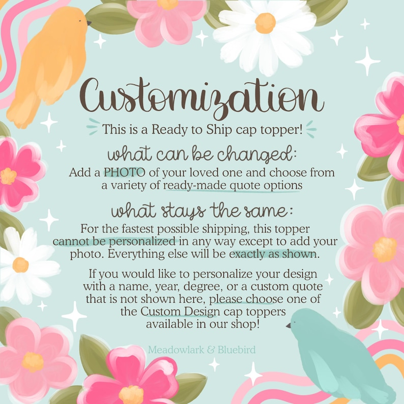 READY TO SHIP Memorial Graduation Cap Topper - in Memory Floral Grad ...