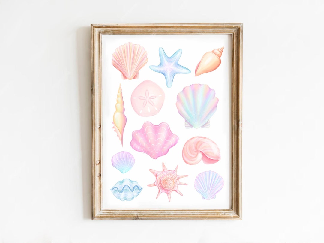 Coastal Seashells Hand Illustrated Printable Wall Art Digital Print ...