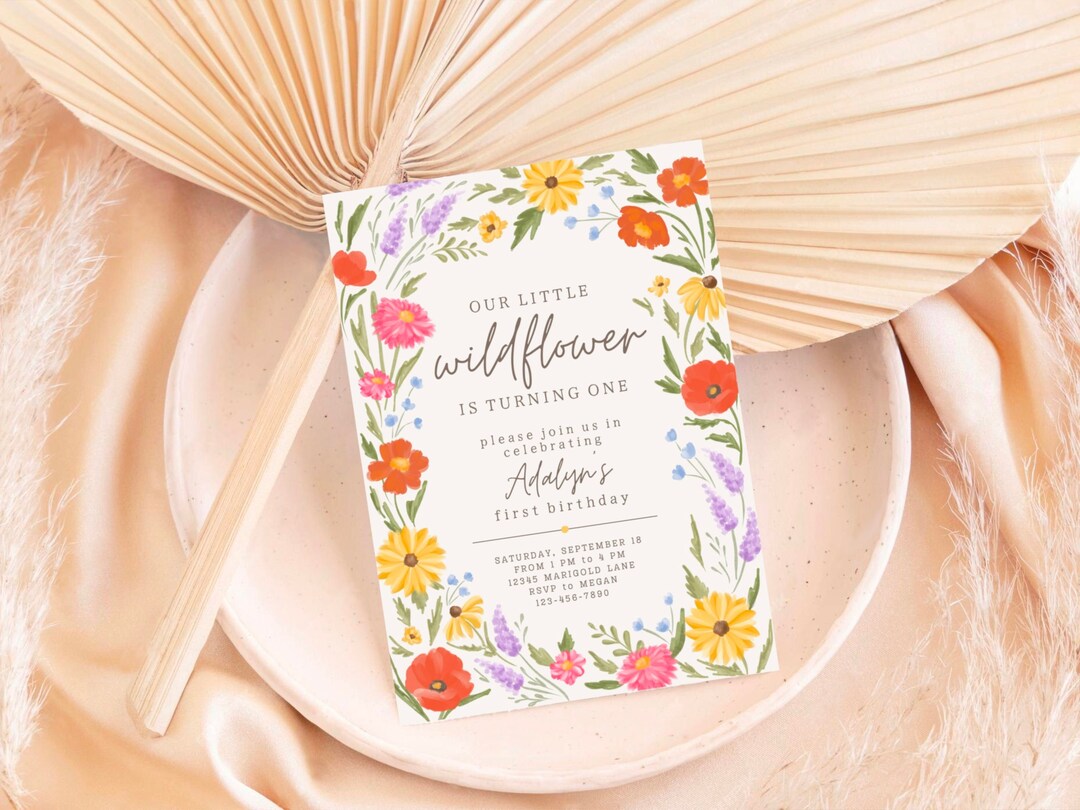 Our Little Wildflower Party Printable Invitation - Hand Illustrated ...