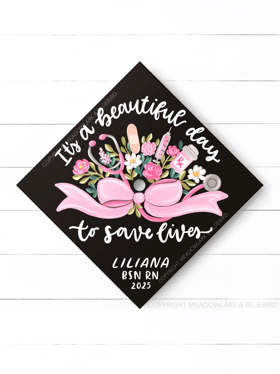 Nurse Bow Graduation Cap Topper - Custom BSN RN MSN Healthcare Grad Cap ...